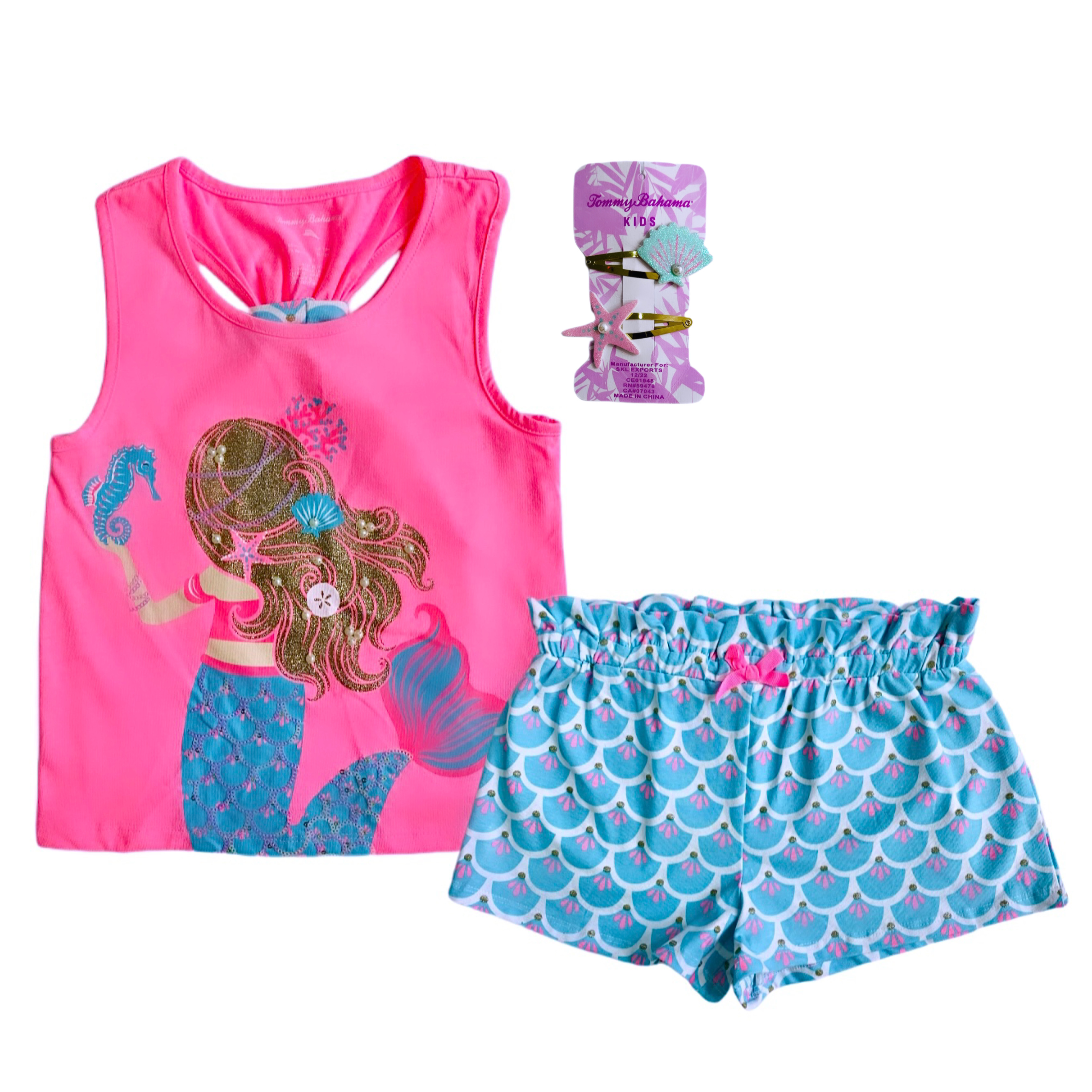 Littletown Tommy Bahama Toddler Girl 3 Piece Sequin Pearl Mermaid Tank Top Shorts Set Online Luxury Store for Kids